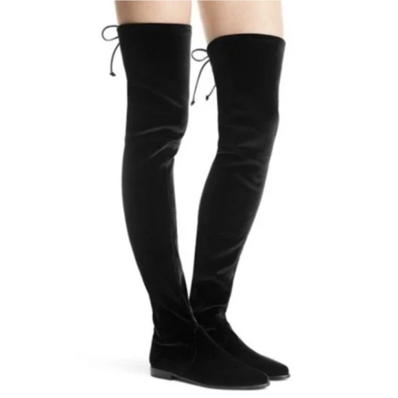 Stuart Weitzman | Shoes | Stuart Weitzman Leggy Lady Over The Knee Tie Boots Black Velvet Size ...